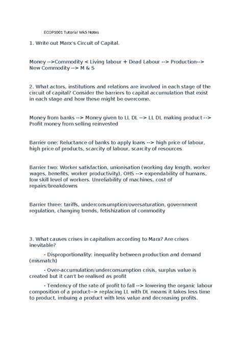 Ecop1001 Wk4 Tutoriallecture Notes Ecop1001 Tutorial Wk5 Notes 1