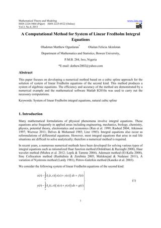 A Computational Method For System Of Linear Fredholm Integral Equations