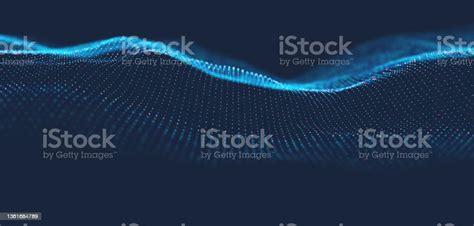추상 파란색 파티클 배경입니다 점 풍경이 있는 흐름 파 디지털 데이터 구조 미래의 메시 또는 사운드 그리드 패턴 점 시각화 기술 벡터 그림 입자에 대한 스톡 벡터 아트 및