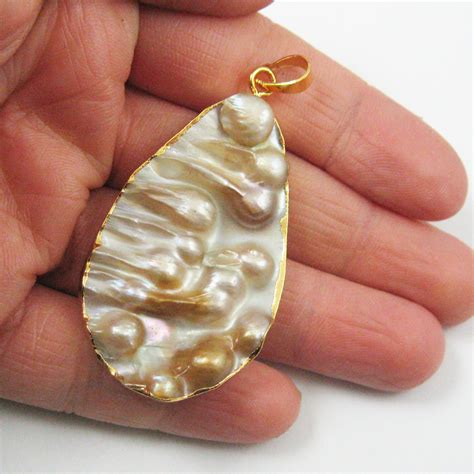 Natural Mother Of Pearl Pendant Genuine Mother Of Pearl 24k Gold Plated Brass Edging Unique