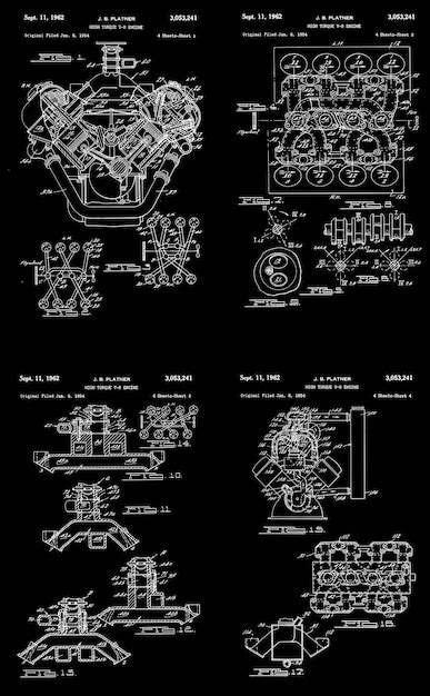 Premium Vector Patent V Engine Poster Print Muscle Car Art Hemispherical Engine Blueprint