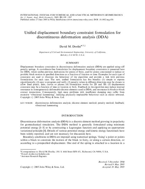 Pdf Unified Displacement Boundary Constraint Formulation For Discontinuous Deformation