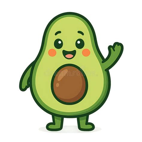 Cartoon Avocado Character Standing And Waving Its Hand With A Smiling