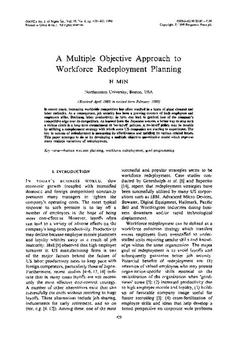 Pdf A Multiple Objective Approach To Workforce Redeployment Planning