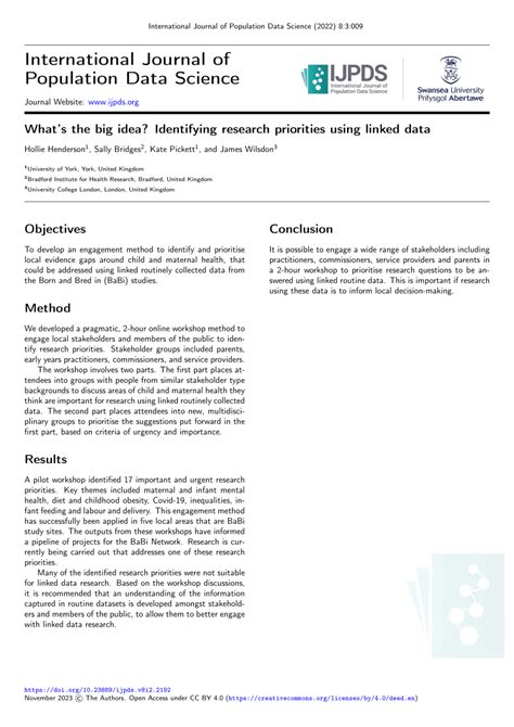 Pdf Whats The Big Idea Identifying Research Priorities Using Linked