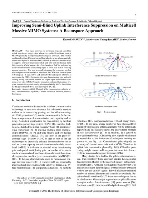 Pdf Improving Semi Blind Uplink Interference Suppression On Multicell Massive Mimo Systems A