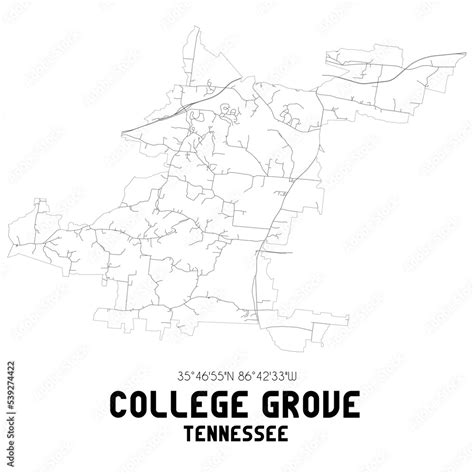 College Grove Tennessee Us Street Map With Black And White Lines