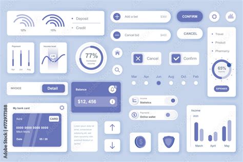 User Interface Elements Set For Banking Mobile App Or Web Kit Template With Hud Financial