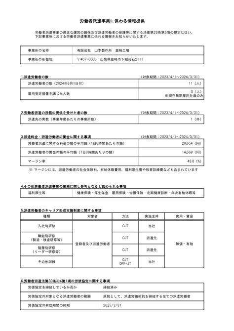 労働者派遣事業 公式有限会社 山本製作所