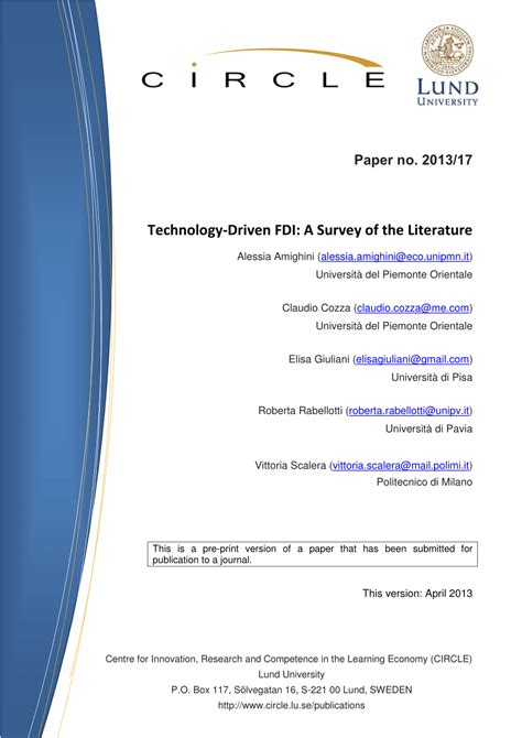 Pdf Technology Driven Fdi A Survey Of The Literature