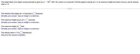 solved the height feet of an object moving vertically is