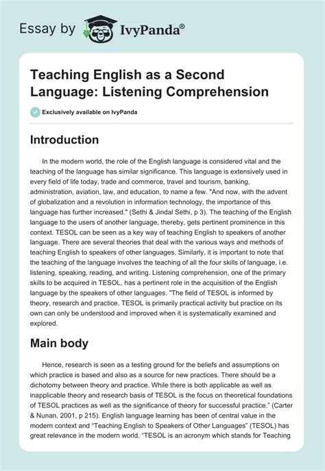 Teaching English As A Second Language Listening 2666 Words