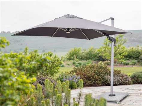 Bramblecrest Ely Grey 3x3m Cantilever Parasol With Led Lights Granite