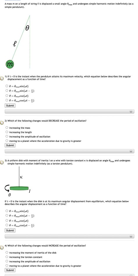 Solved A mass m on a length of string ℓ is displaced a small Chegg