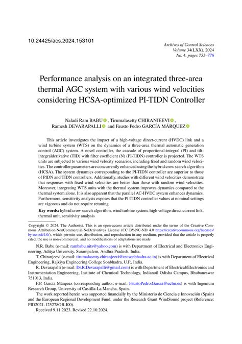 Pdf Performance Analysis On An Integrated Three Area Thermal Agc System With Various Wind