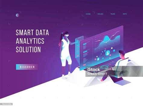 차트와 상호 작용 하 고 통계 분석을 사람들 Vurtual 증강 현실입니다 고객 추적 소프트웨어입니다 데이터 시각화 개념입니다 3 차원 Isometric 벡터 일러스트입니다