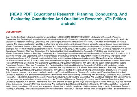 Ppt [read Pdf] Educational Research Planning Conducting And