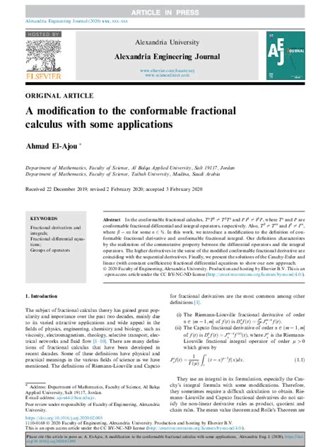 Pdf A Modification To The Conformable Fractional Calculus With Some Applications