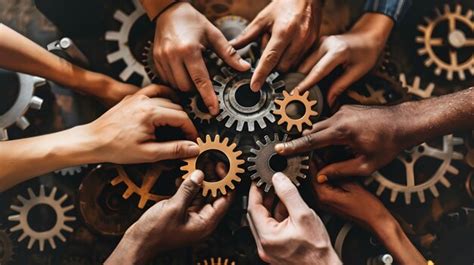 Premium Photo Diverse Hands Assembling Interconnected Gears For