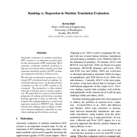 Ranking Vs Regression In Machine Translation Evaluation Acl Anthology