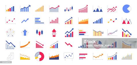 비즈니스 그래프 및 차트 아이콘입니다 비즈니스 인포그래픽 아이콘입니다 통계 및 데이터 차트 다이어그램 돈 아래 또는 위쪽 화살표 경제 감소 재무 차트 벡터 그림입니다 0명에