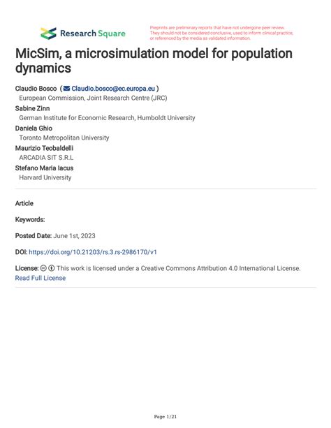 pdf micsim a microsimulation model for population dynamics