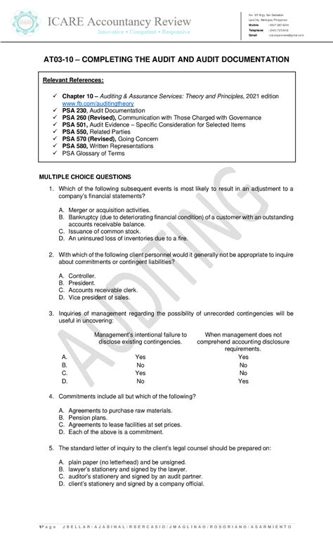 At03 10 Completing The Audit And Audit Documentation Secured Lipa