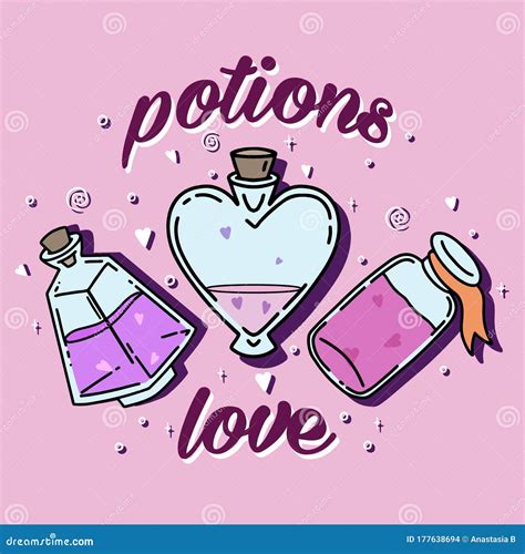 Vector Illustration Set Of Love Magic Potions Liquid Love Valentines
