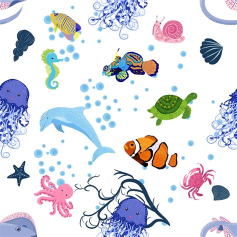 Marine Life Background Seamless Pattern Underwater Background Image