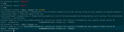 Ruby Sessionnotcreatederror Session Not Created This Version Of Chromedriver Only Supports