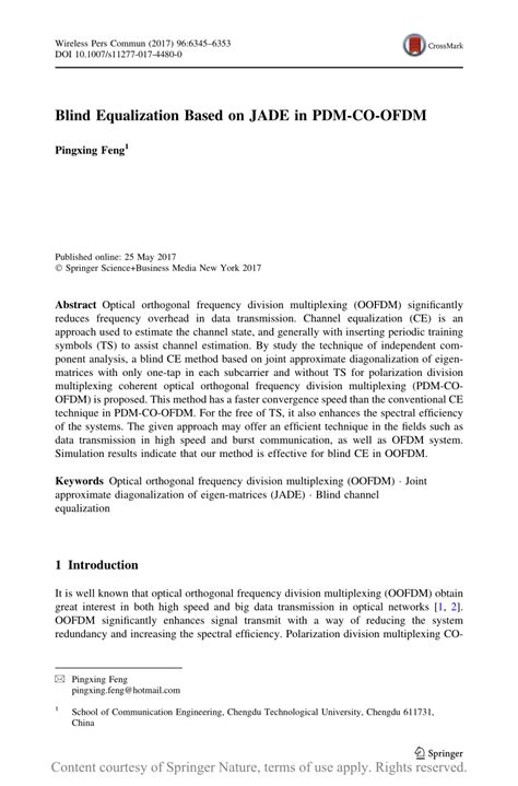 Blind Equalization Based On Jade In Pdm Co Ofdm