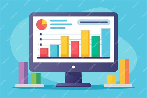 a computer screen displays a colorful bar graph and pie chart