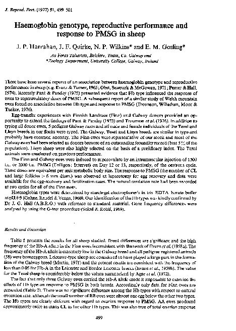 Pdf Haemoglobin Genotype Reproductive Performance And Response To Pmsg In Sheep