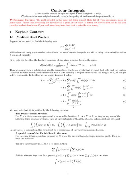 Contour Integrals 1 Pdf Mathematical Analysis Mathematics