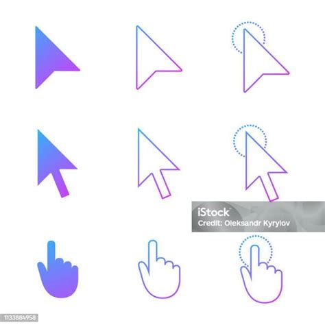 마우스 커서 아이콘 설정 현대 그라데이션 스타일의 화살표와 손 웹 아이콘을 클릭 하 고 연결 합니다 벡터 일러스트 레이 션 흰색