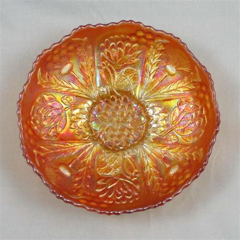 Antique Fenton Lotus And Thistle Marigold Carnival Glass Round Bowl Carnival Glass