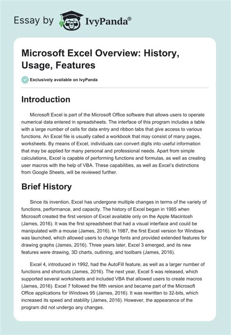 Microsoft Excel Overview History Usage Features 2787 Words Research Paper Example