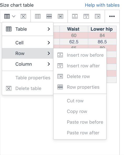 Using And Creating Tables Clean Size Charts
