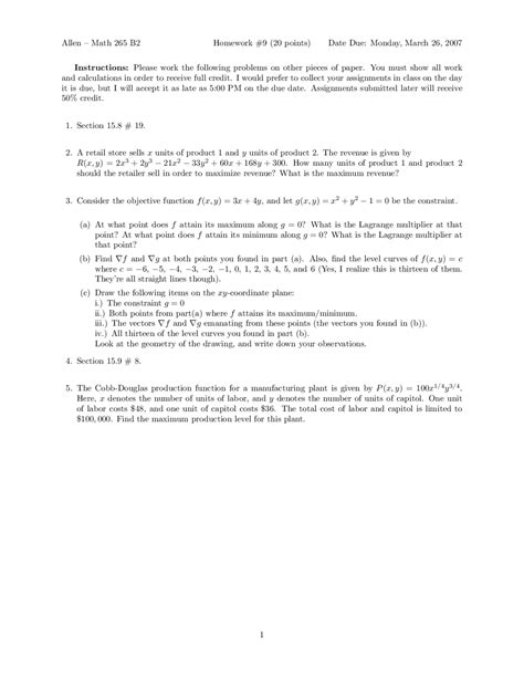 Homework 9 Questions Calculus Iii Math 265 Docsity