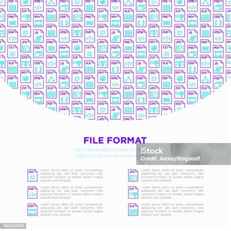 문서 Pdf Php Html  Png Txt Mov Eps Zip Css Js 얇은 라인 아이콘 파일 형식 개념 현대 벡터 일러스트레이션 인쇄 미디어 템플릿 파일에