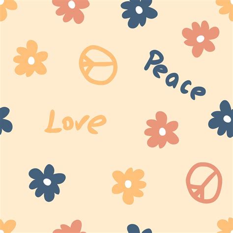 Summer Seamless Pattern With Symbol Of Peace Flowers And Text 8425073