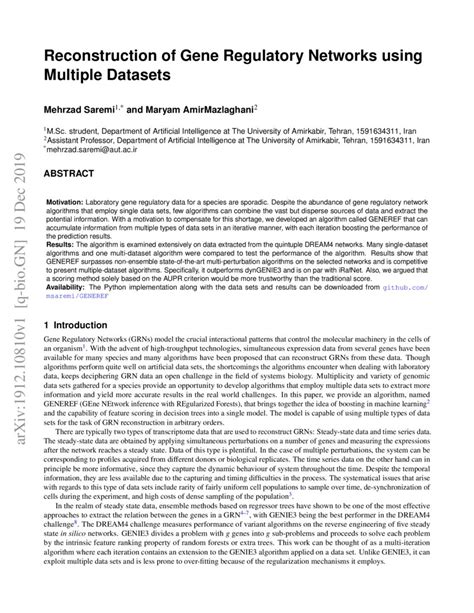 Reconstruction Of Gene Regulatory Networks Usingmultiple Datasets Deepai