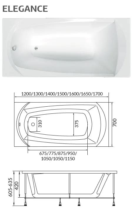 Акриловая ванна Элеганс (Elegance) прямоугольная 165х70х63 см