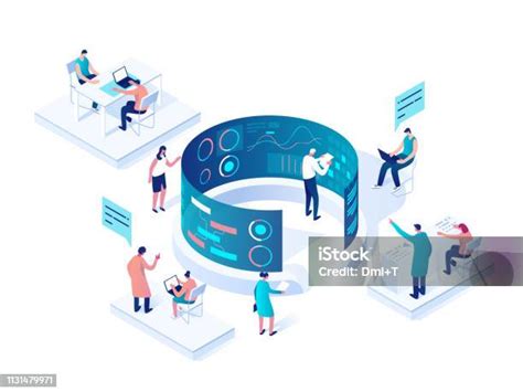 차트와 상호 작용 하 고 통계를 분석 하는 사람들 데이터 시각화 개념입니다 3d 아이소메트릭 벡터 일러스트입니다 3차원 형태에 대한 스톡 벡터 아트 및 기타 이미지 Istock