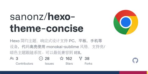 GitHub sanonz hexo theme concise Hexo 简约主题响应式设计支持 PC平板手机等设备代码高亮使用 monokai sublime 风格支持亮
