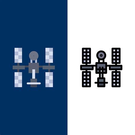 Complex Orbital Platform Satellite Space Icons Flat And Line Filled