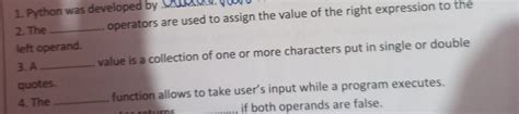 Python Was Developed By The Qquad Operators Are Used To Assign The Value