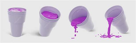 Copo Duplo 3d Realista Com Bebida Roxa Lean Codeine Em Pé E Conjunto De