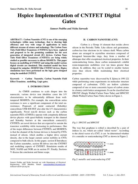 Hspice Implementation Of Cntfet Digital Gates Pdf Field Effect Transistor Carbon Nanotube