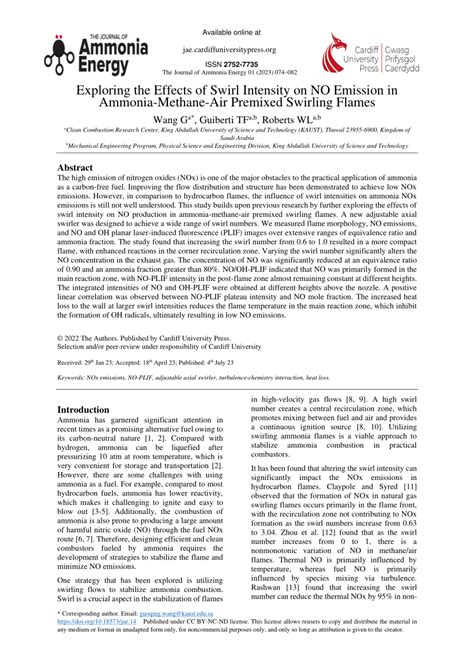 Pdf Exploring The Effects Of Swirl Intensity On No Emission In Ammonia Methane Air Premixed
